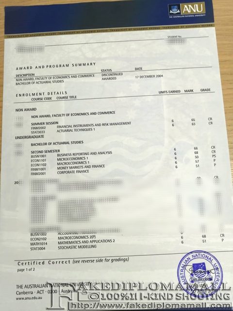 ANU Fake Transcript | Best Site to Buy Fake Diploma