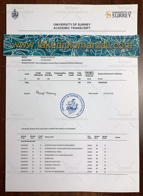 University of Surrey Fake Transcript Sample – UK Transcripts | Best ...